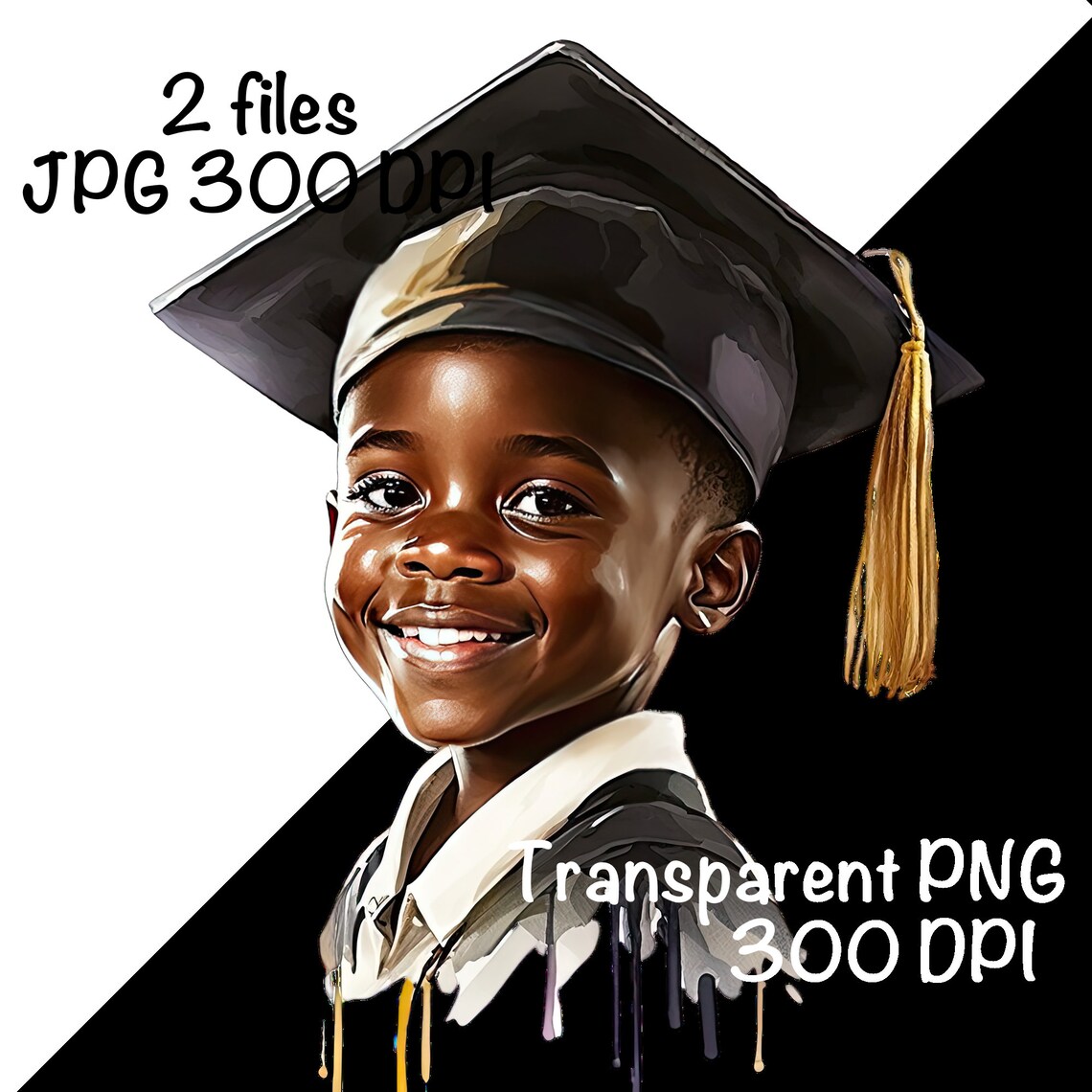 Gold Graduation Graduate Clipart Cute Black Boy Preschool Grad - Etsy