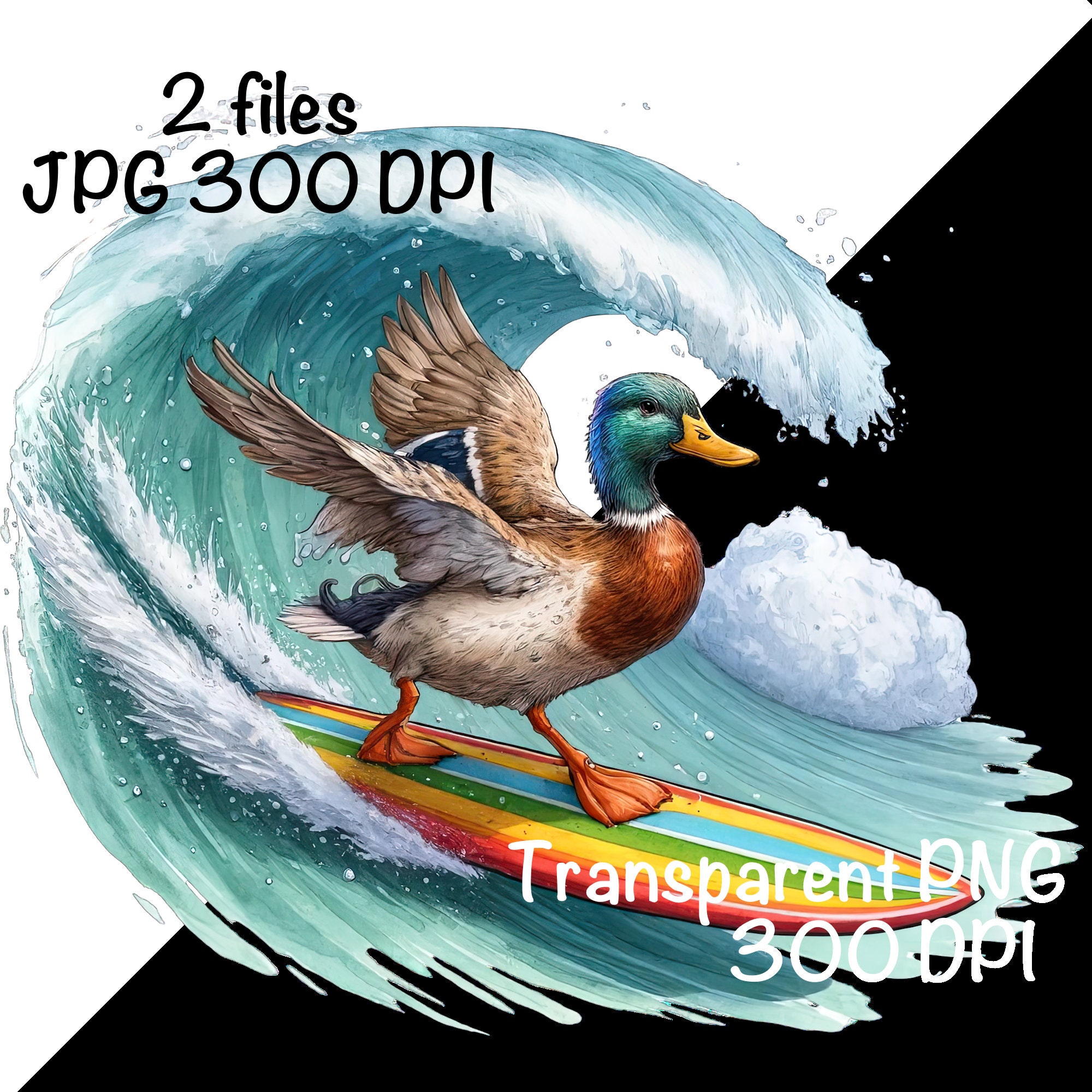 Surfing Mallard Duck PNG | Surfer Sublimation | Cute Duck Surfing PNG ...