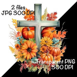 Fall Cross Watercolor Floral Cross Clipart Autumn Sublimation Design ...