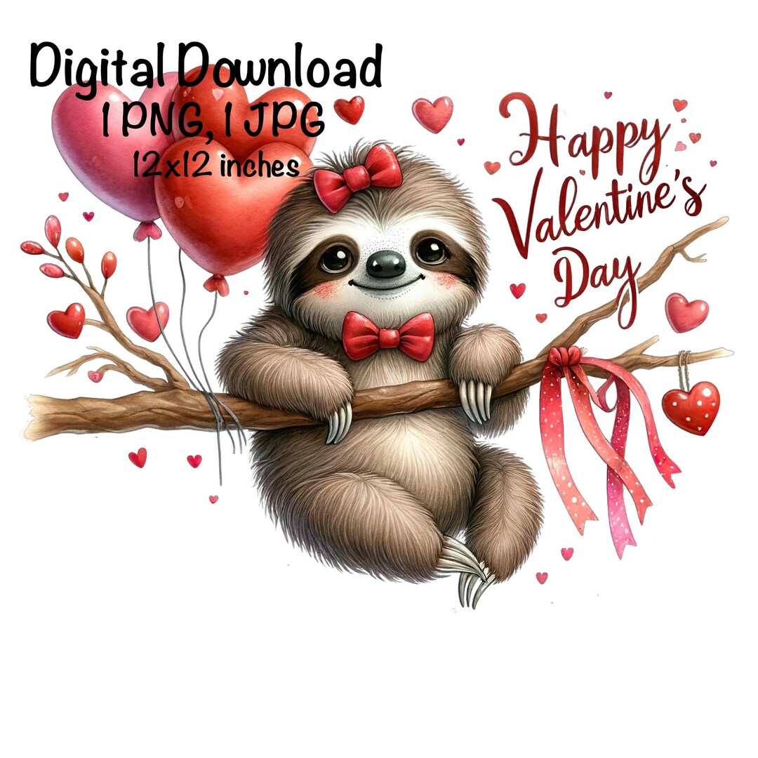 Valentines Sloth PNG Sloth Valentine's Day Clipart Love Sloth Valentine ...