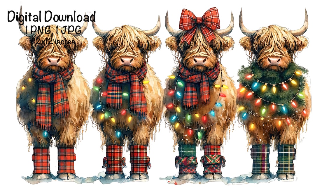 Highland Cows PNG Christmas Cows Clipart Highland Cows Christmas ...
