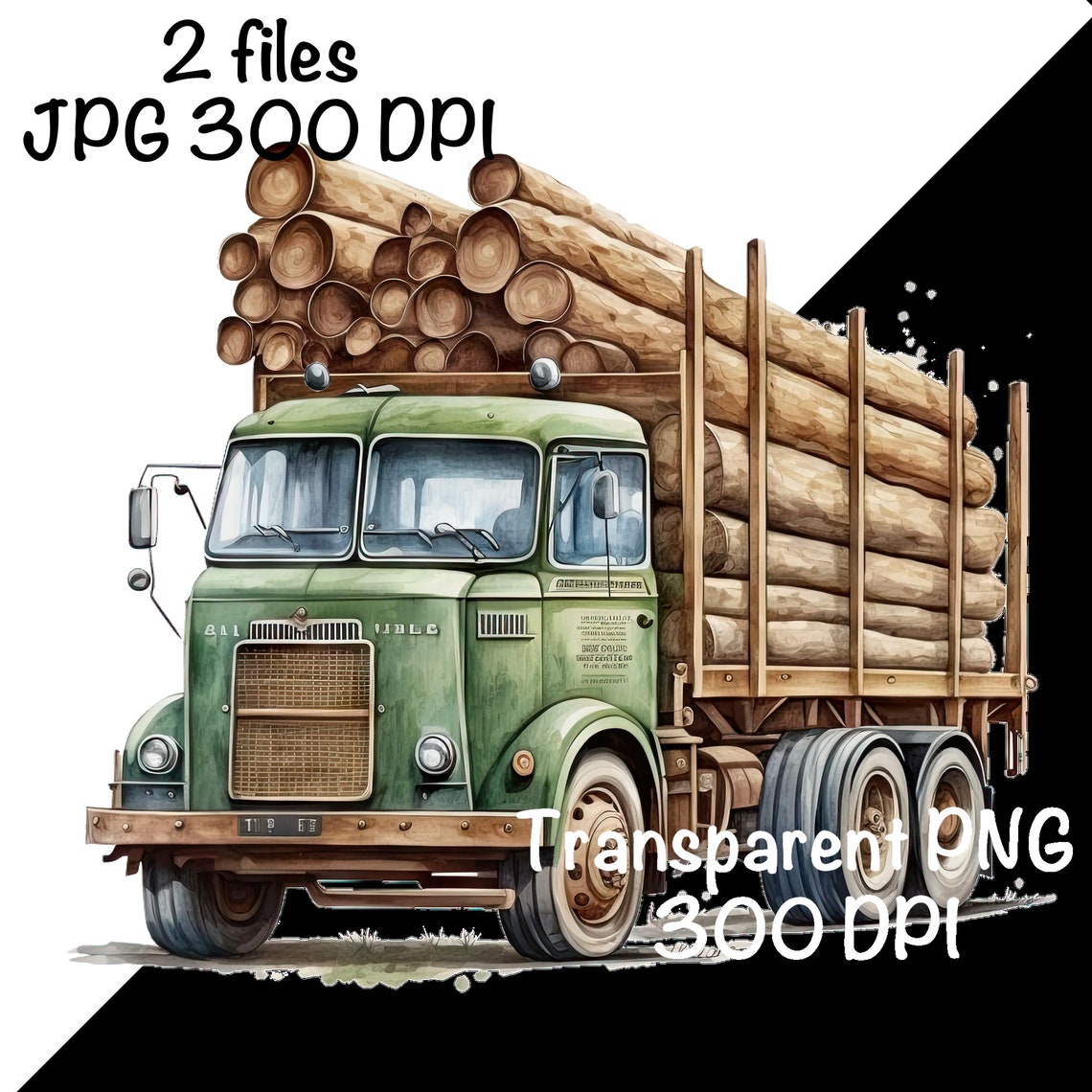 Logging Truck Watercolor Timber Lorry Trucks Boys Clipart Wall - Etsy