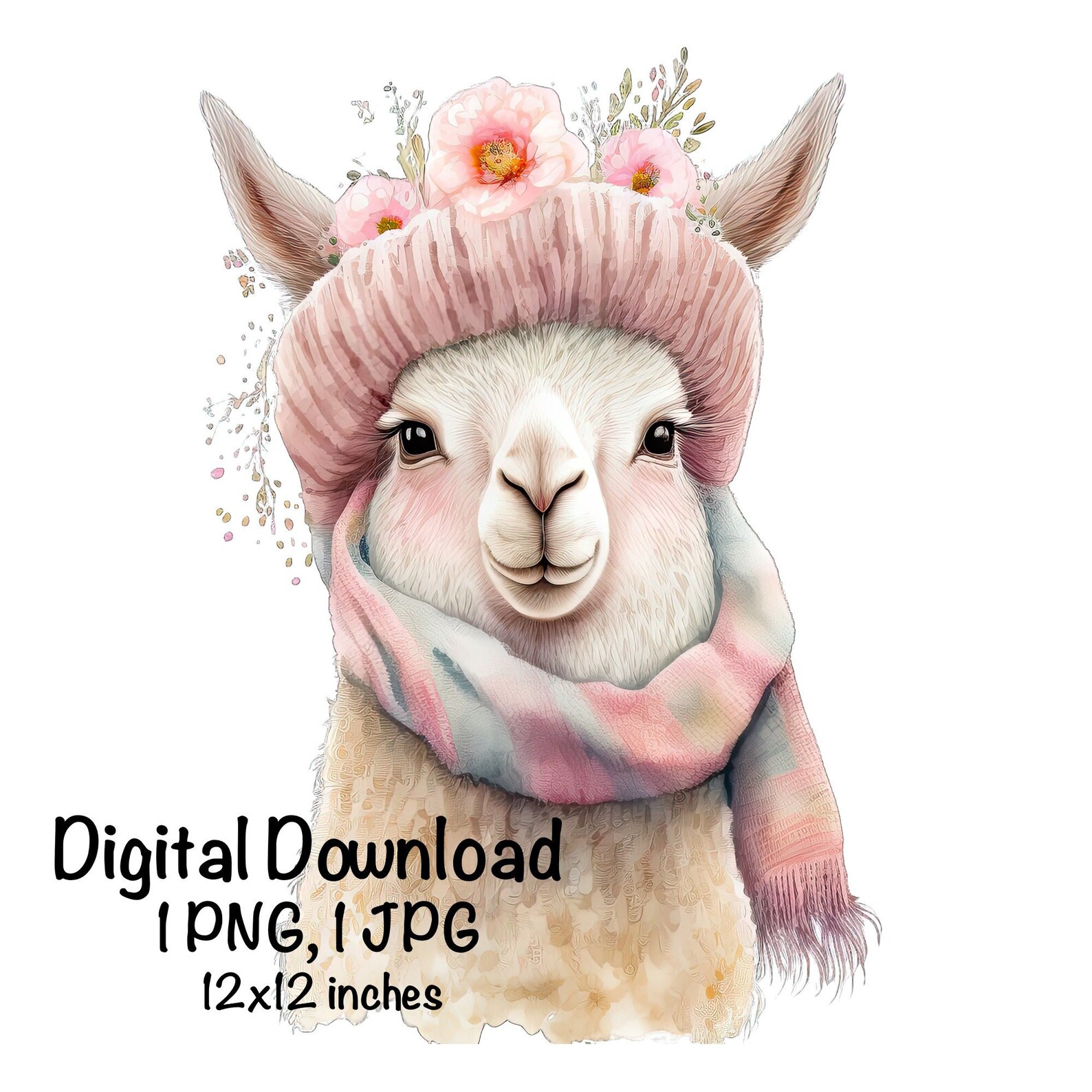Llama Watercolor Clipart Farm Llama Spring Flowers PNG - Etsy