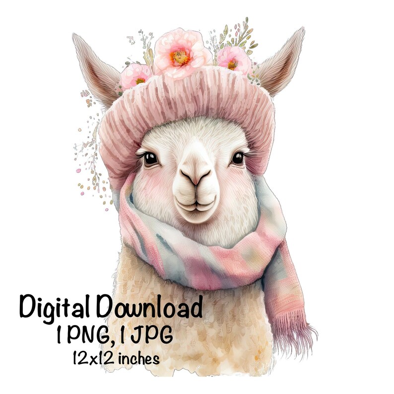 Llama Watercolor Clipart Farm Llama Spring Flowers PNG - Etsy