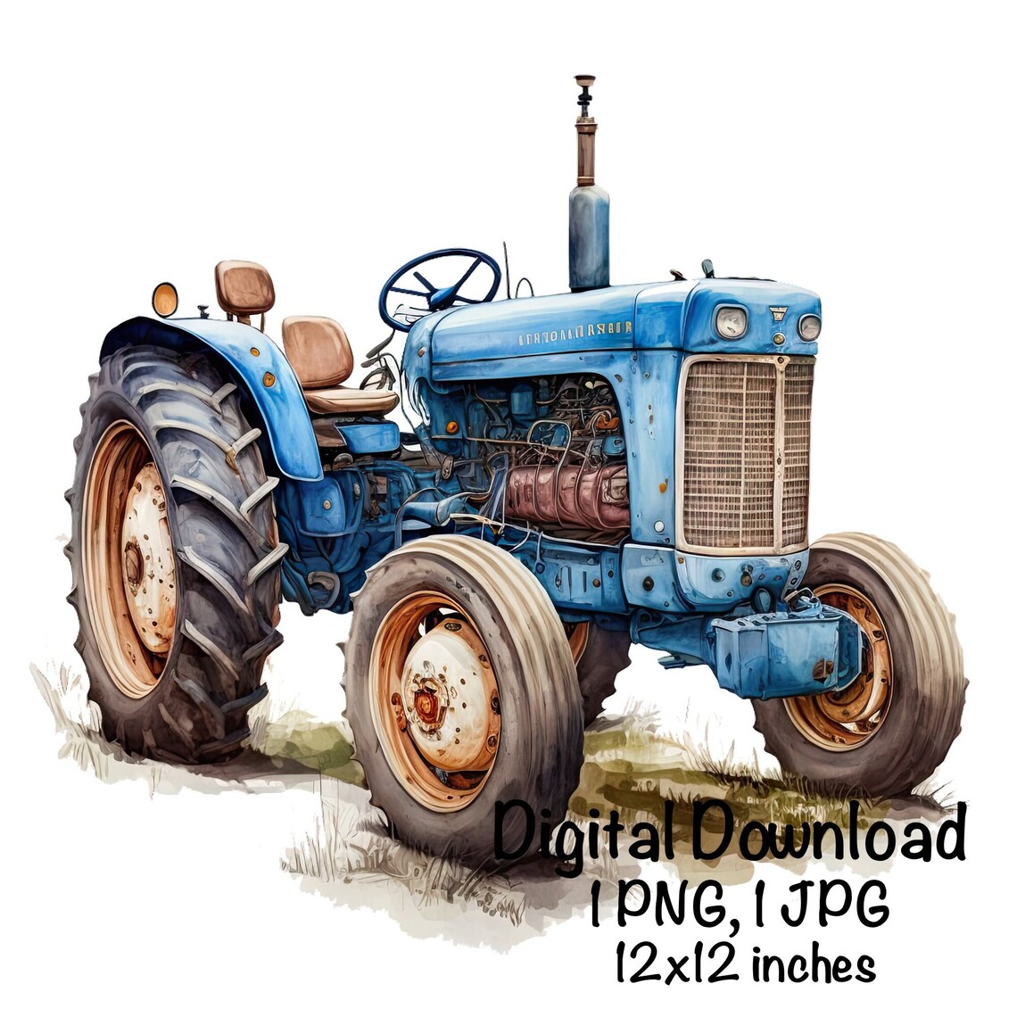 Farm Tractor Watercolor Blue Tractor Boys Clipart Nursery - Etsy