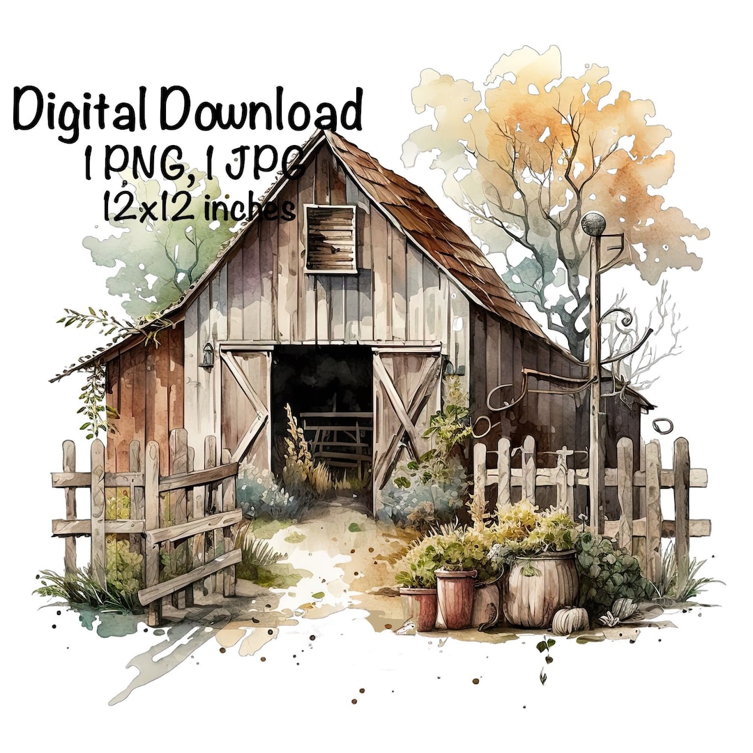 Horse Stable Watercolor Farm Farmhouse Horses Stable Clipart Wall Art ...