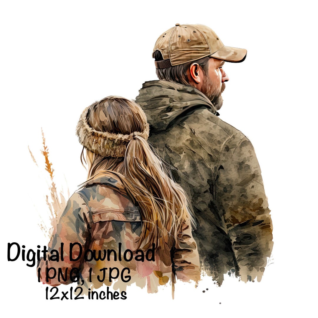 Hunting Father & Daughter Watercolor Duck Hunting Family Clipart Dad ...