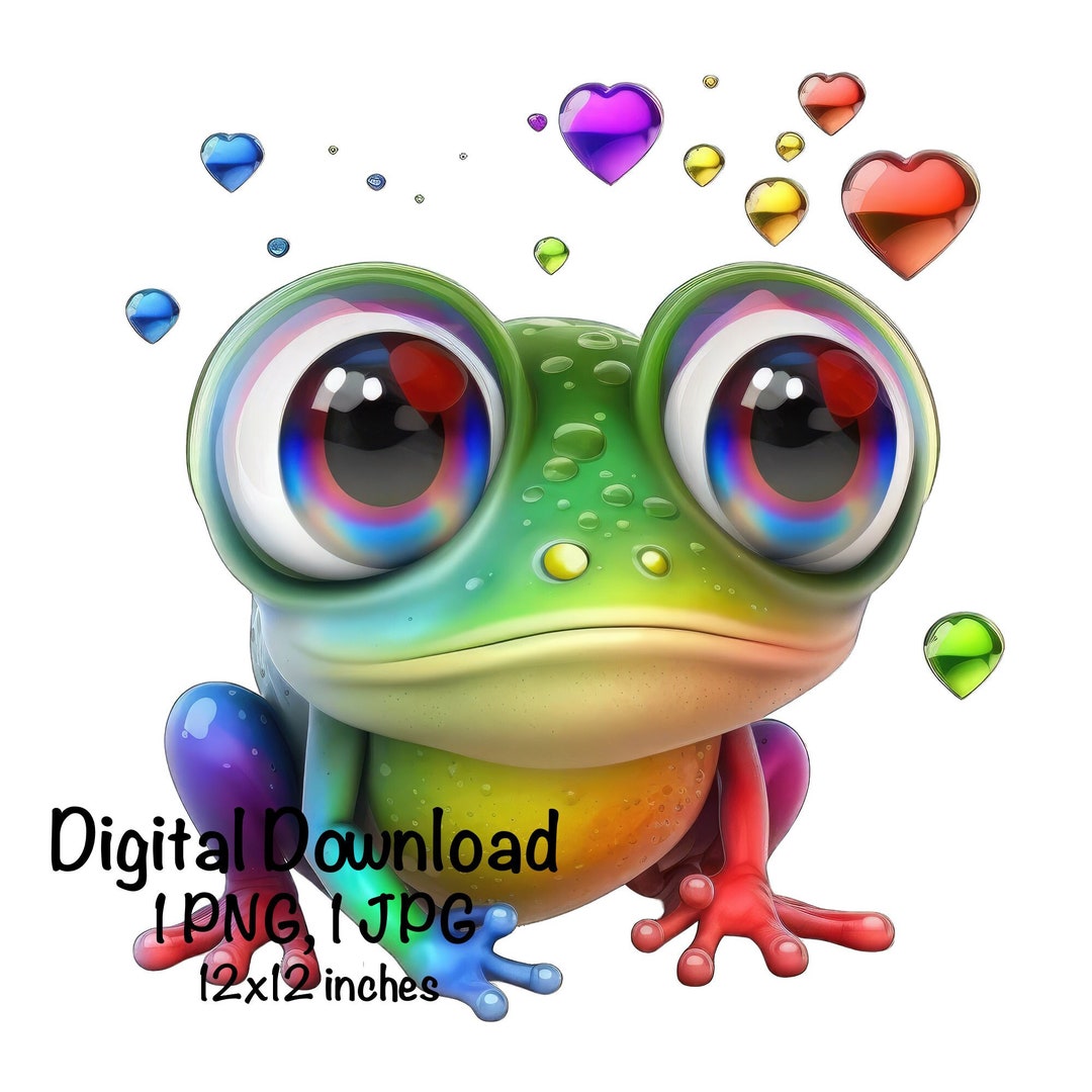 Cute Frog Clipart, Swamp Animals Frog Hearts Rainbow Colors PNG, Frog ...
