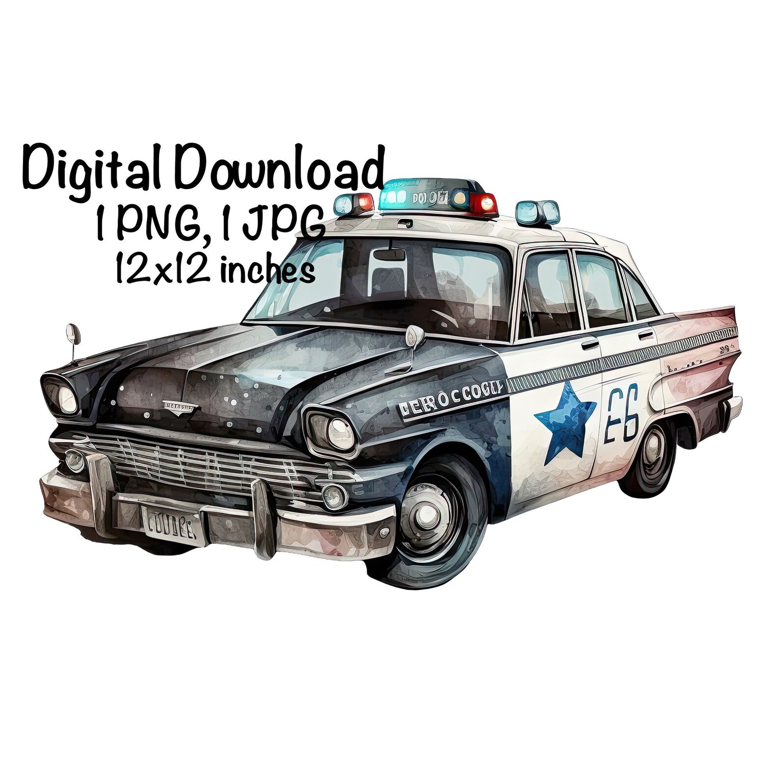 Police Car Watercolor Police Car Boys Clipart Sublimination - Etsy