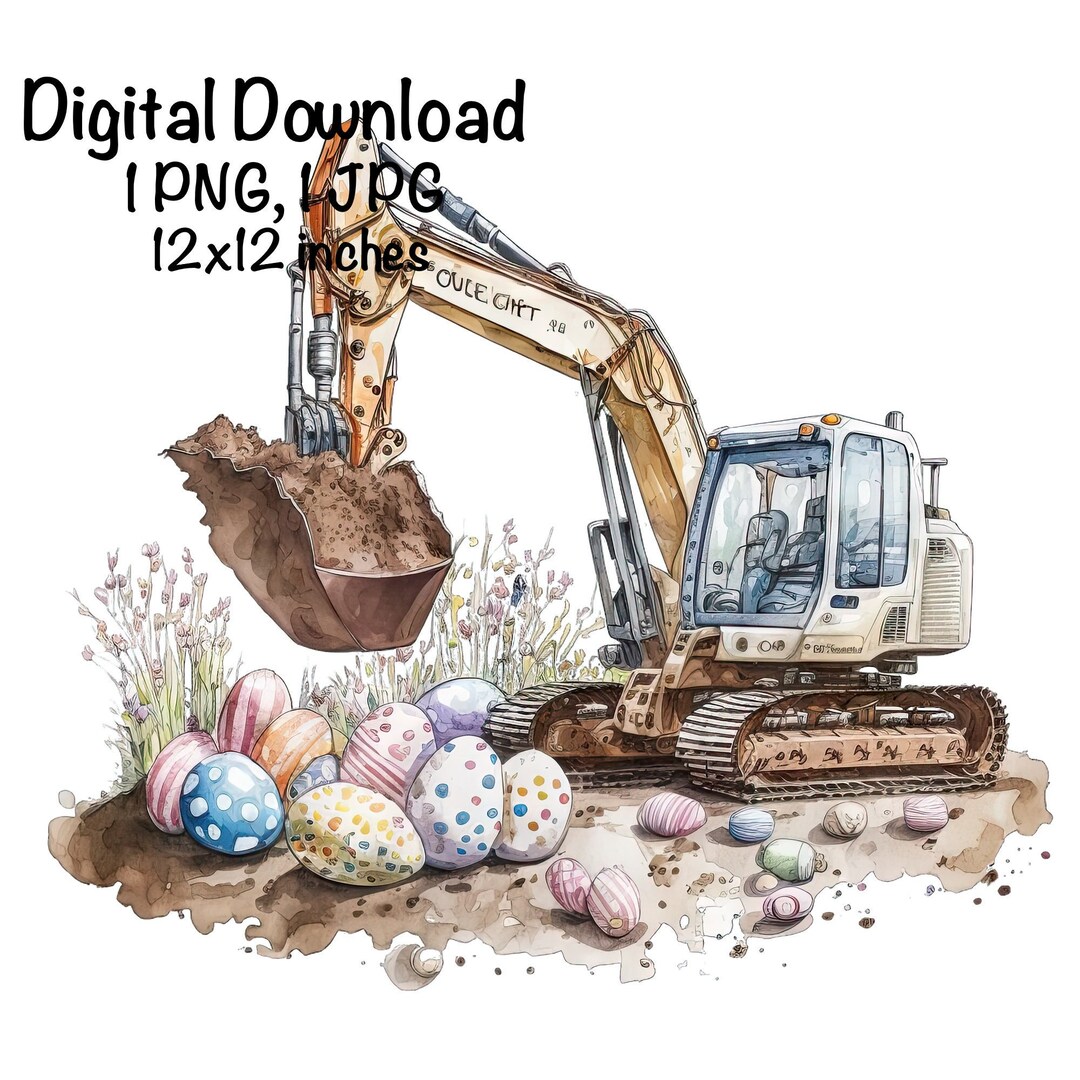 Easter Excavator Watercolor Construction Trucks Boys Clipart Easter ...