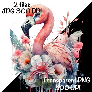 Flamingo Watercolor Clipart Pink Flamingo Exotic Flowers Hearts PNG ...