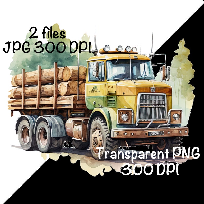 Logging Truck Watercolor Timber Lorry Trucks Boys Clipart Wall - Etsy