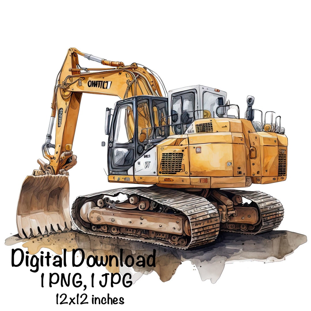 Excavator Watercolor, Construction Trucks Boys Clipart Nursery Décor ...