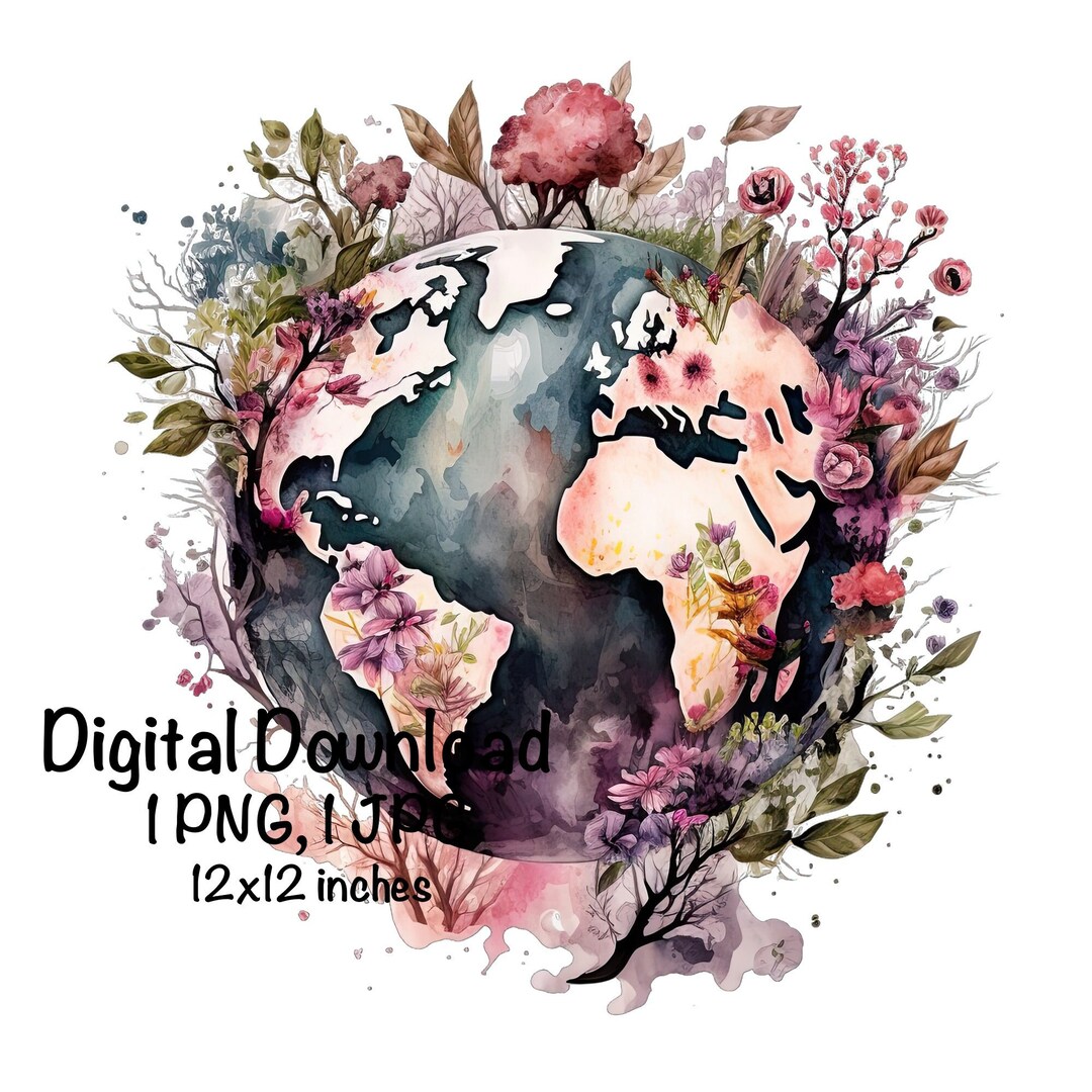 Earth Day Watercolor Planet Earth Clipart PNG Commercial Use ...