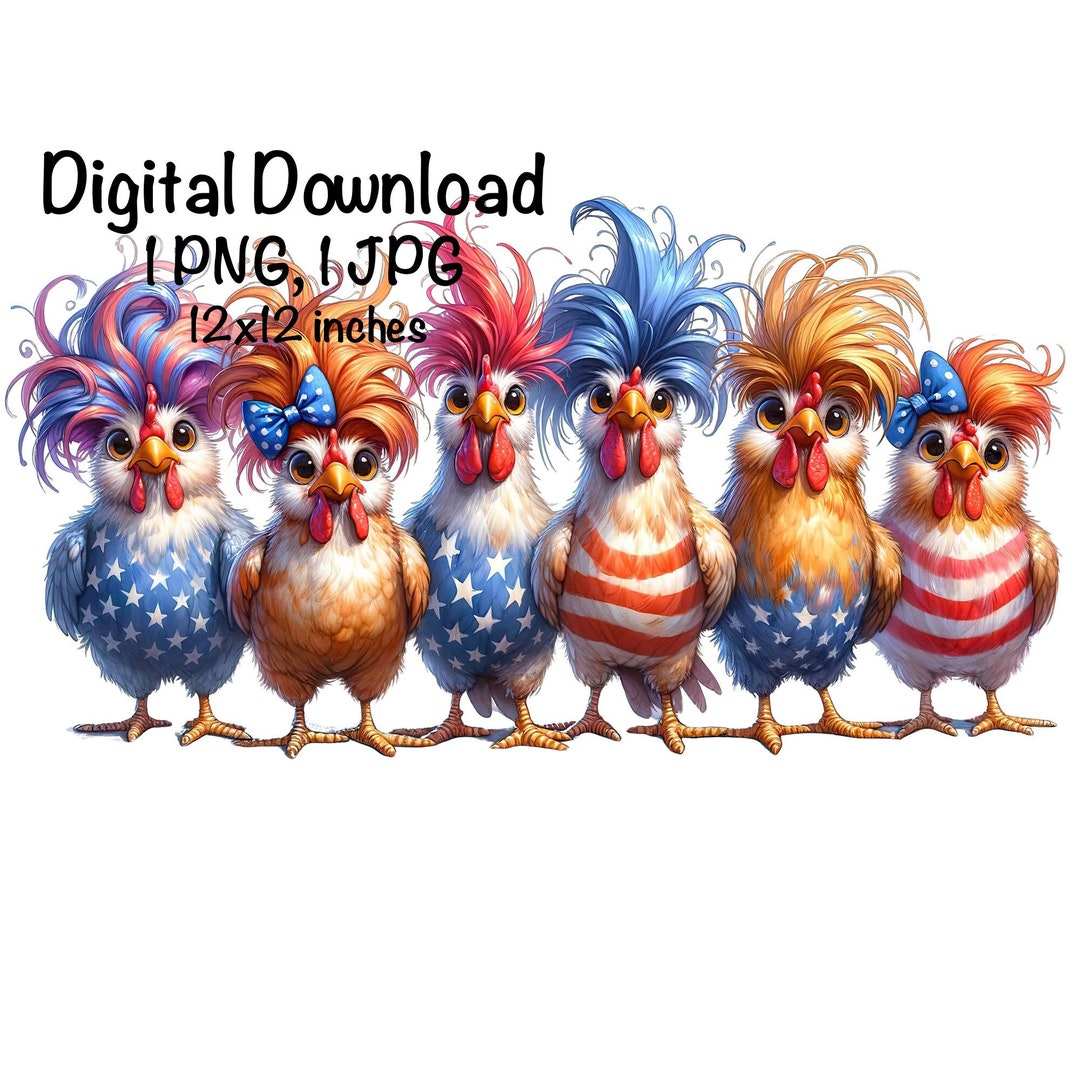July 4th Farm Chickens PNG Farm Hen Boy Girls Sublimation Fourth of ...