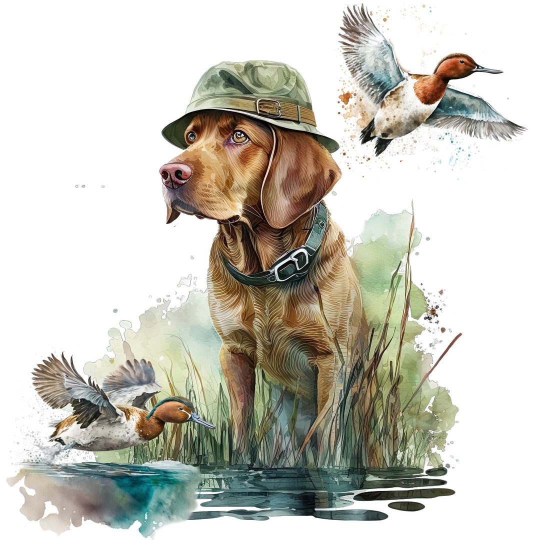 Duck Hunting Dog Watercolor Clipart British Red Labrador Cute - Etsy