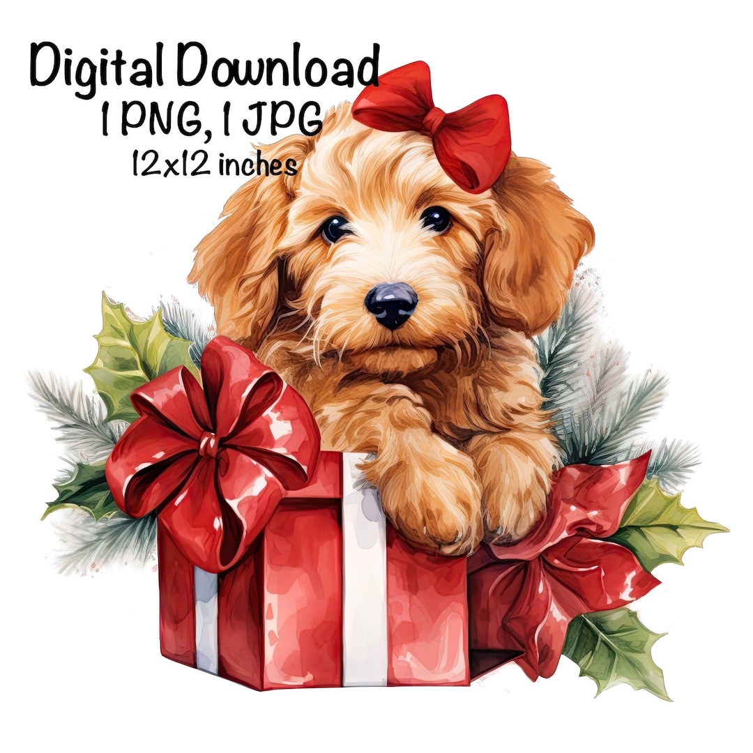 Christmas Golden Doodle Clipart, Doodle Dog Christmas Holiday Gifts PNG ...