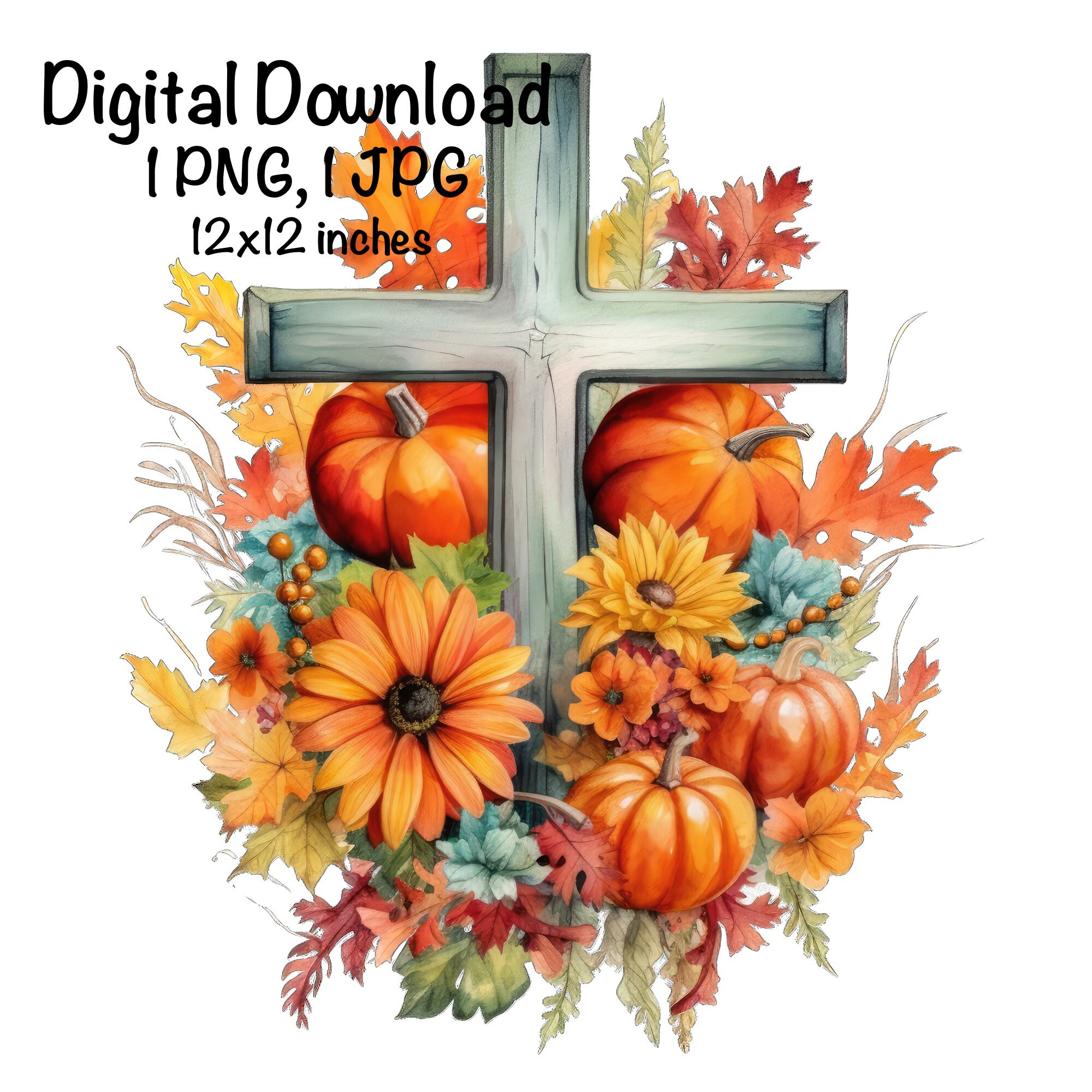 Fall Cross Watercolor Floral Cross Clipart Autumn Sublimation Design ...