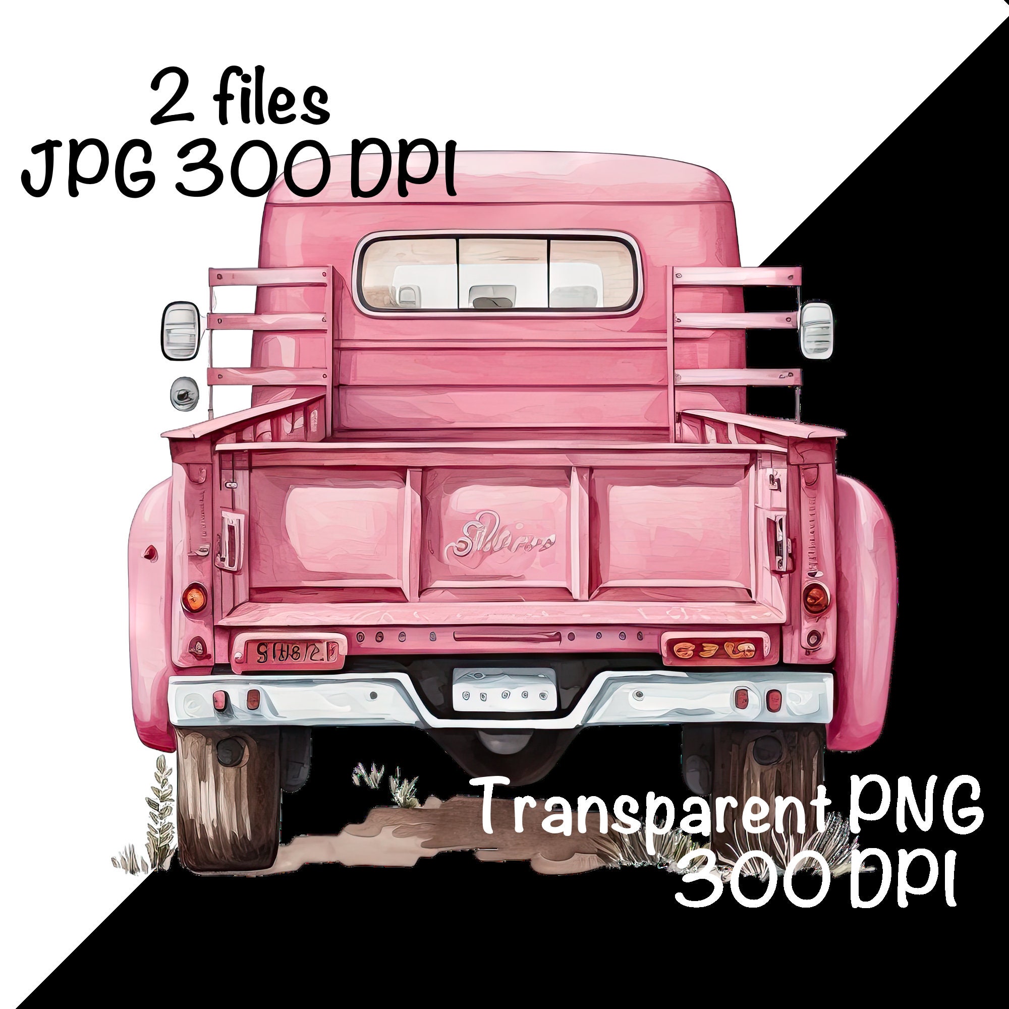 Old Pink Farm Truck Watercolor Farm Truck Back Clipart Wall Art Cute ...