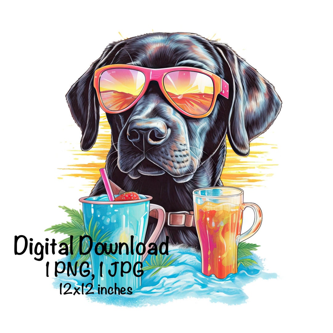 Funny Labrador Dog Watercolor Clipart Sunglasses Cold Drink Labrador ...