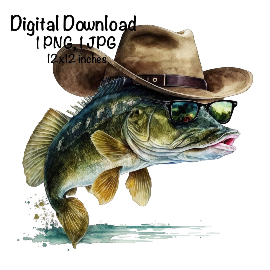 Funny Bass Fish PNG, Cowboy Fish Fishing PNG, Digital Download, Bass ...