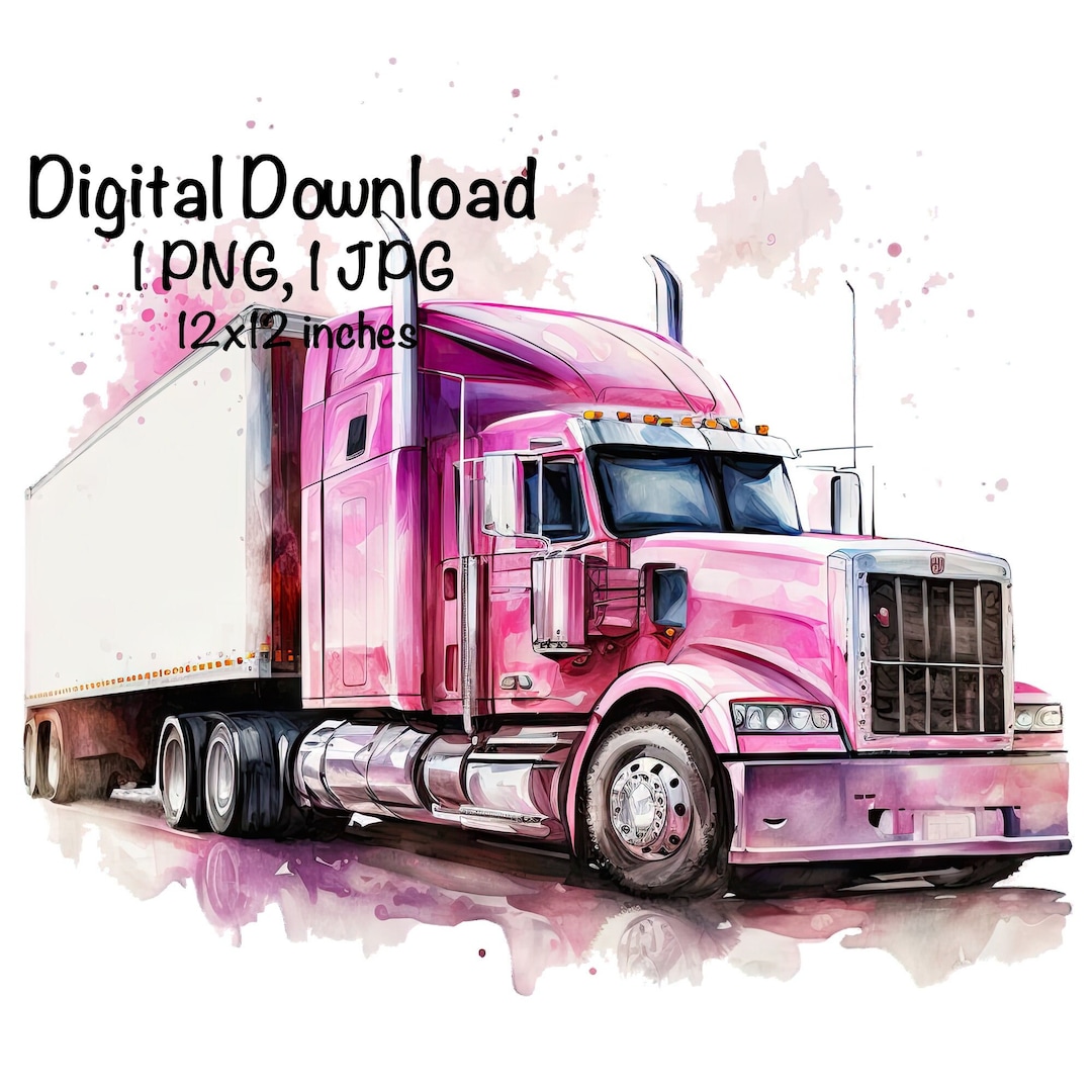 Pink Semi Truck Watercolor Flat Bed Trucks Girl Clipart Nursery Décor ...