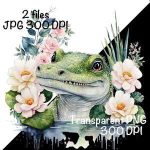 Cute Alligator Clipart Alligator & Spring Flowers PNG Commercial Use ...