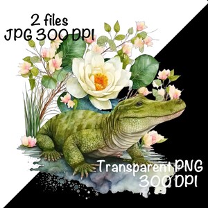 Alligator Watercolor Clipart Louisiana Alligator Magnolia Flowers PNG ...