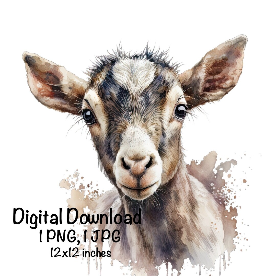 Farm Goat Watercolor Clipart Goat Portrait Farmer Farm PNG Commercial ...