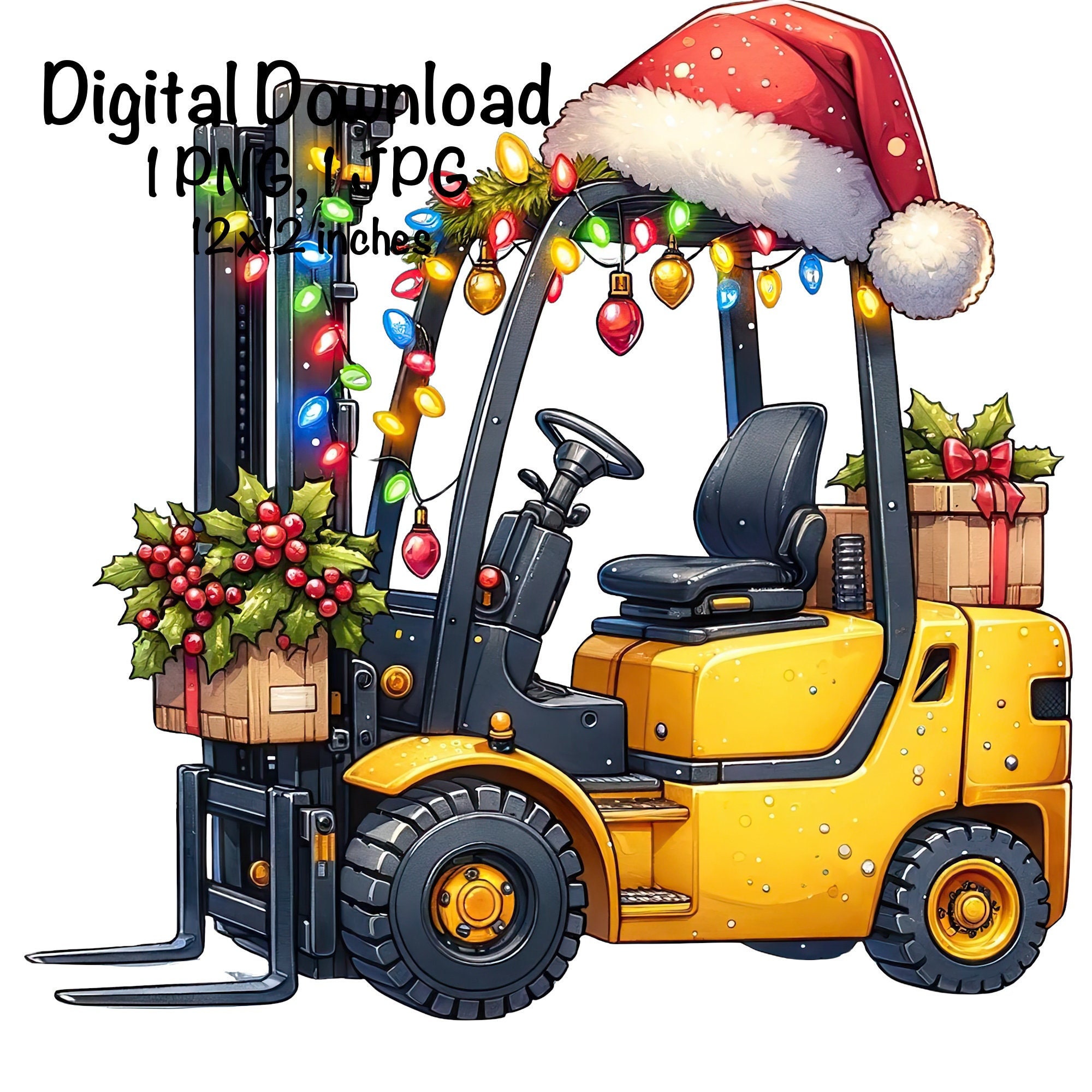 Merry Christmas Forklift PNG Watercolor Construction Truck Boys Clipart ...