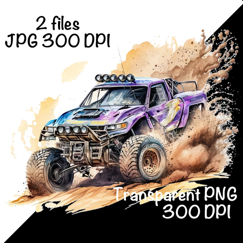 Offroad Truck Watercolor Monster Truck Boys Clipart Off-road - Etsy