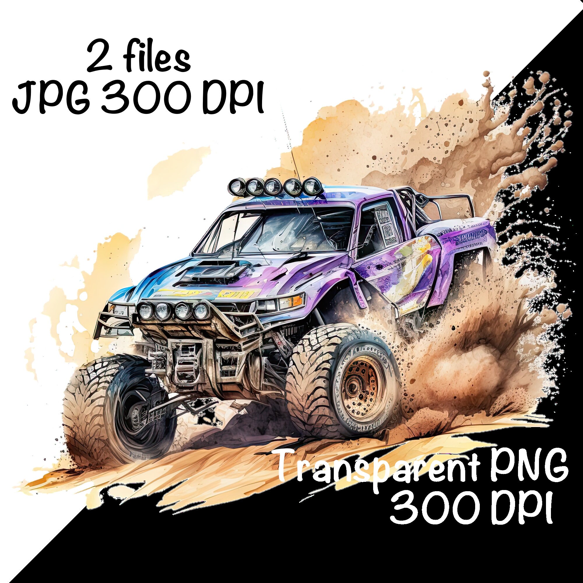 Offroad Truck Watercolor Monster Truck Boys Clipart Off-road Racing ...