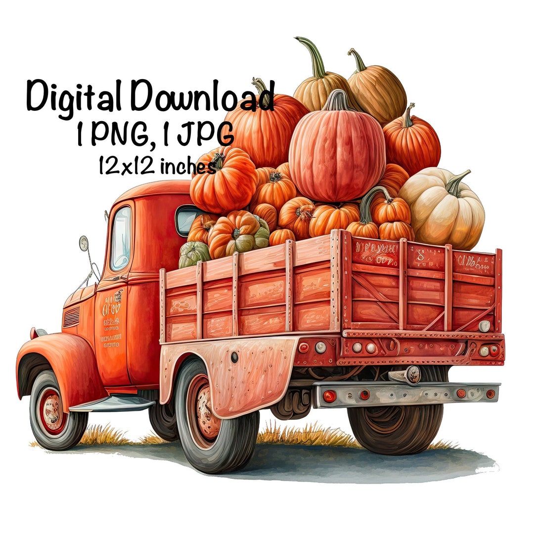 Farm Truck Barn Pumpkins Rustic Truck Country Sublimation Design Old ...