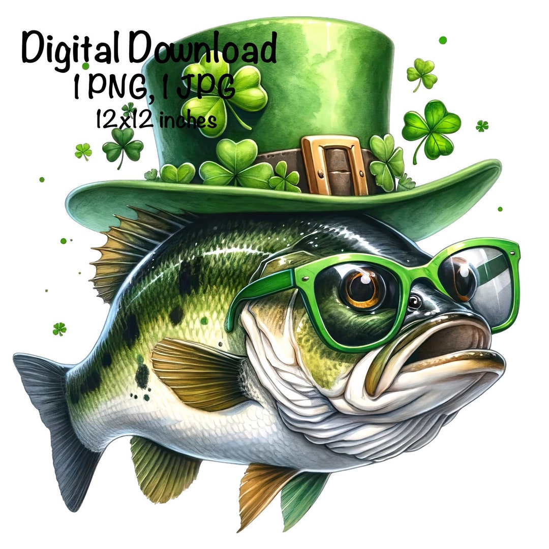 St. Patrick's Day Bass Fish PNG, Large Mouth Bass Sublimation PNG ...