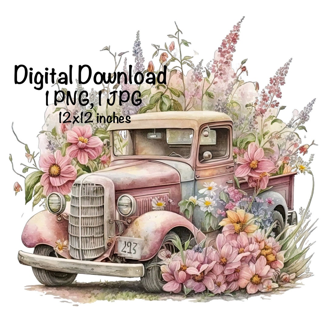 Rustic Pink Classic Old Car Spring Flowers Old 1930 Car Country Antique ...
