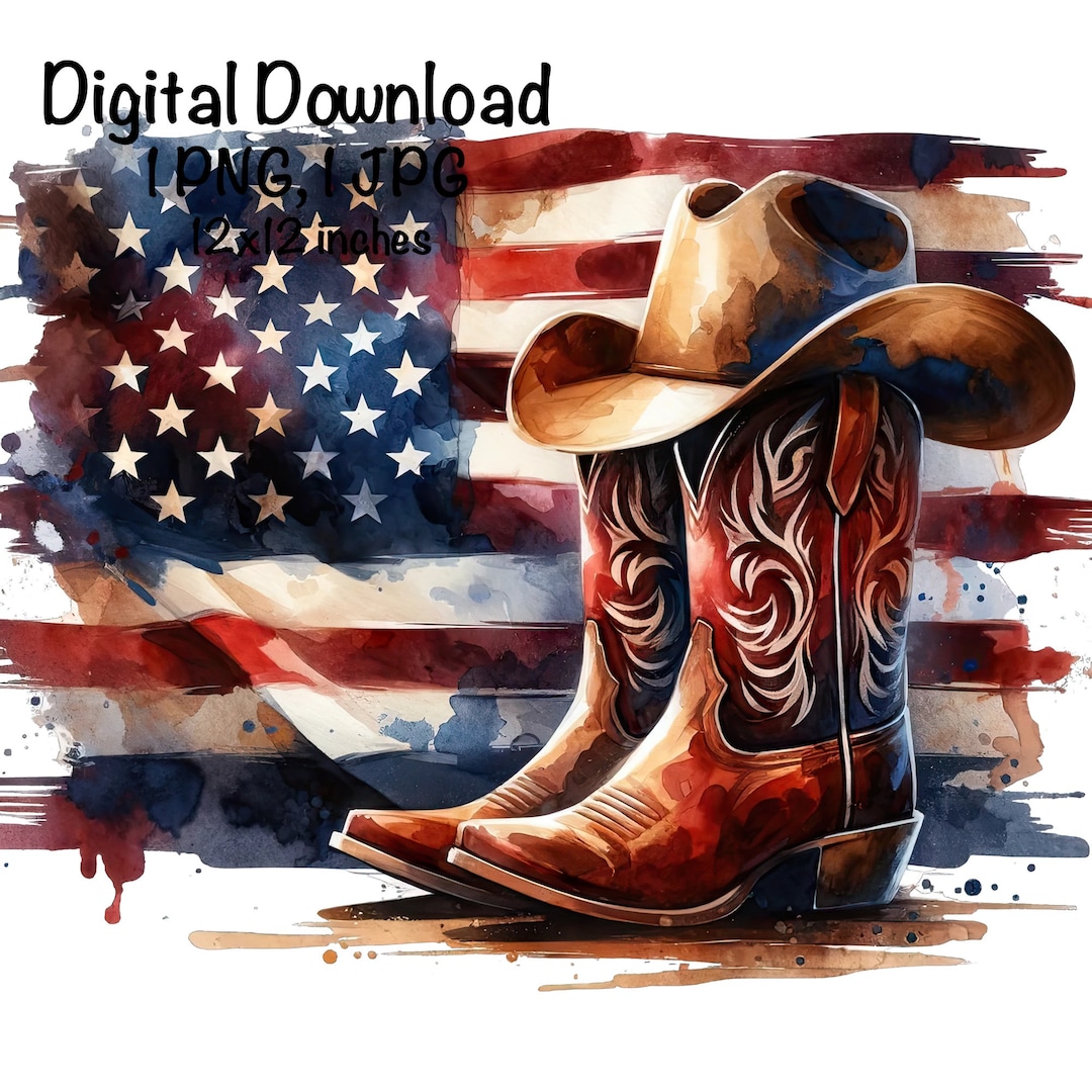 Patriotic Cowboy Boots & Hat PNG | Country Cowboy US Flag Sublimation ...