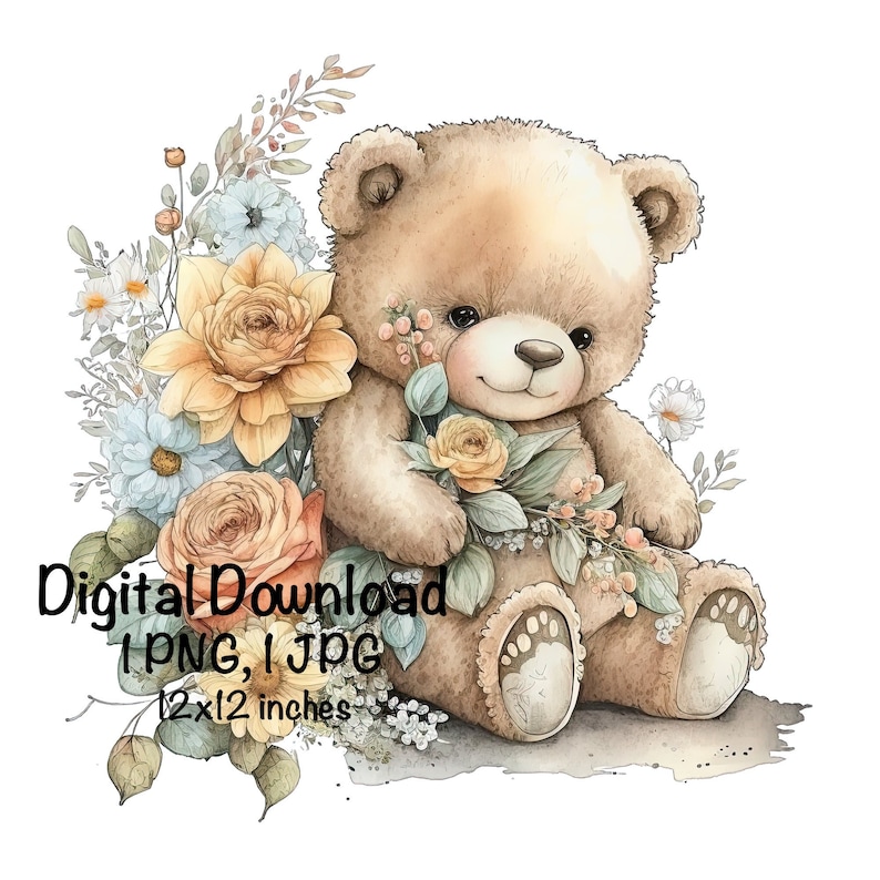 Cute Teddy Bear Clipart Toy Teddy Bear & Flowers PNG for Kids Toddlers ...