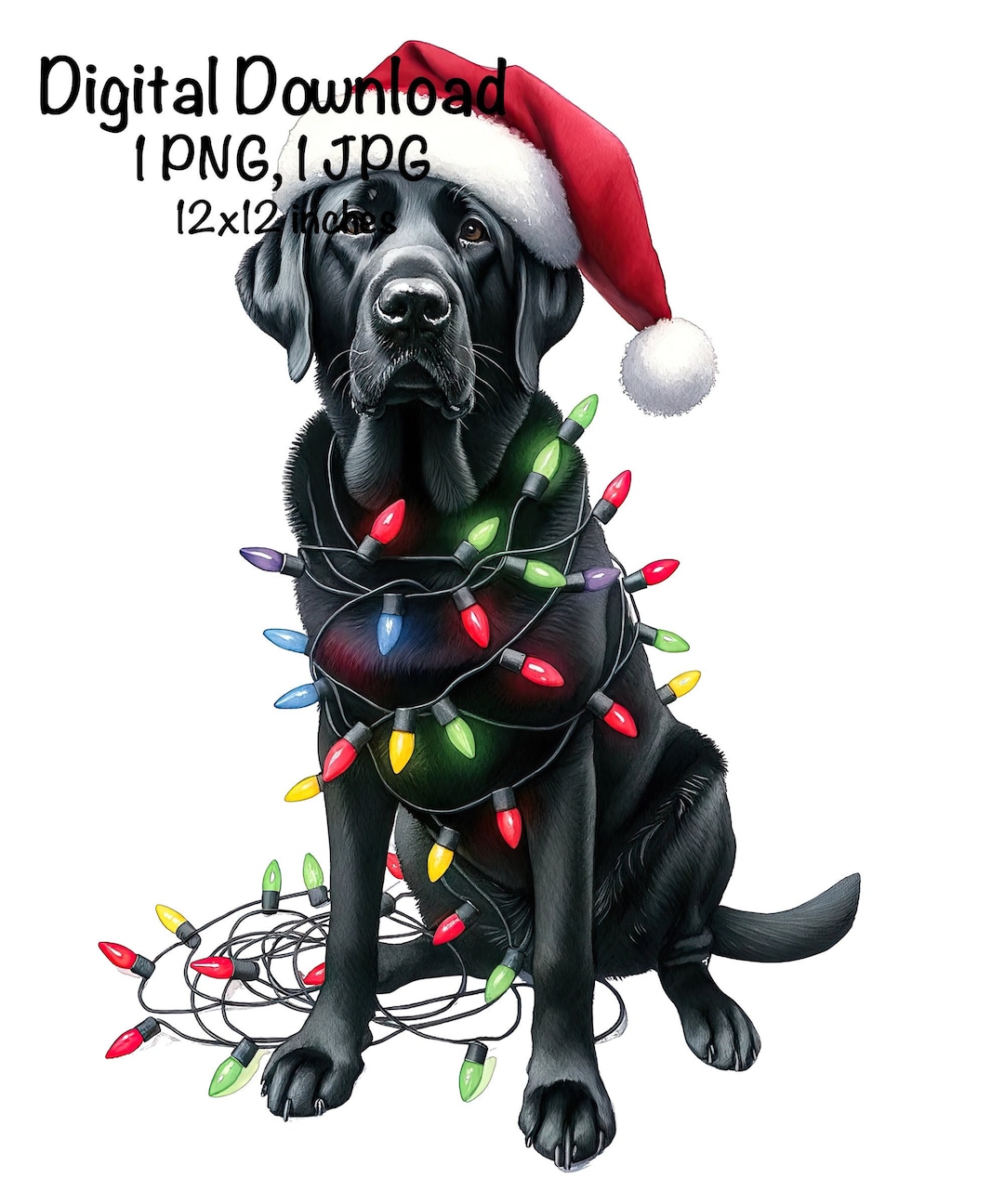 Christmas Labrador PNG Christmas Lights Santa Black Labrador ...