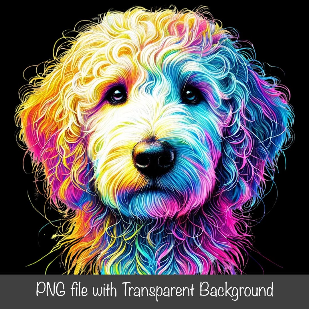 Neon Goldendoodle Dog PNG, Neon Animal Doodle Dog Sublimation, Golden ...