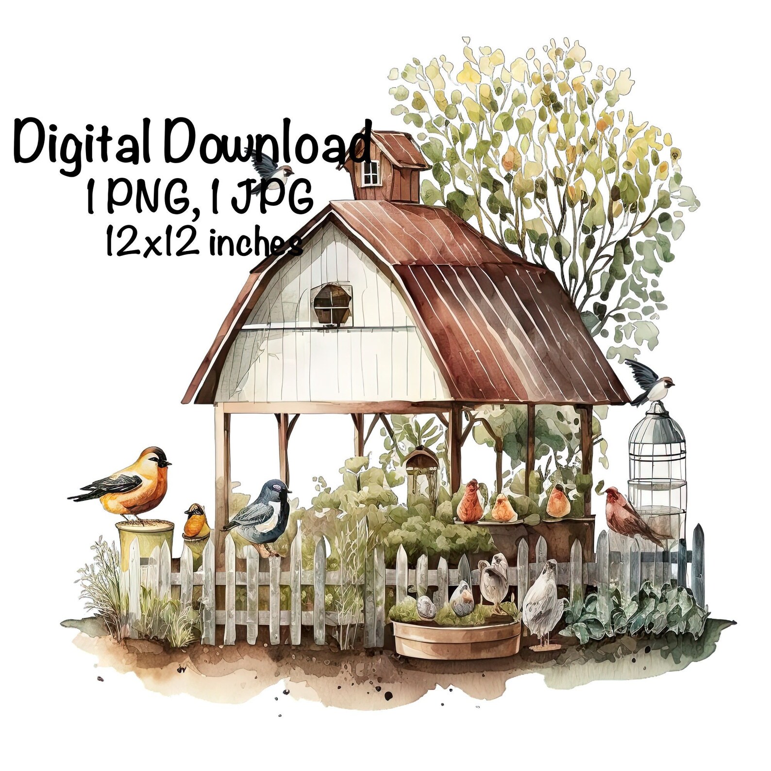 Farm Aviary Watercolor Farm Bird Aviary for Birds Clipart Wall - Etsy