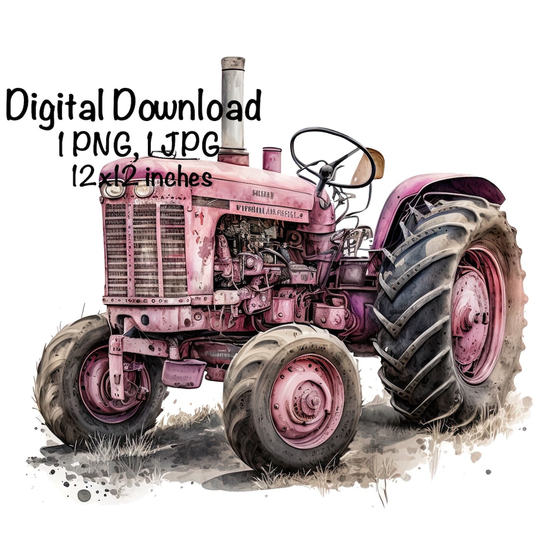 Pink Farm Tractor Watercolor Farm Tractor Girls Clipart Wall Art Farm ...