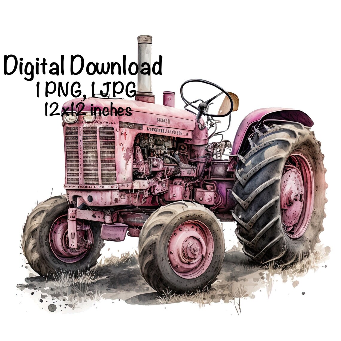 Pink Farm Tractor Watercolor Farm Tractor Girls Clipart Wall - Etsy