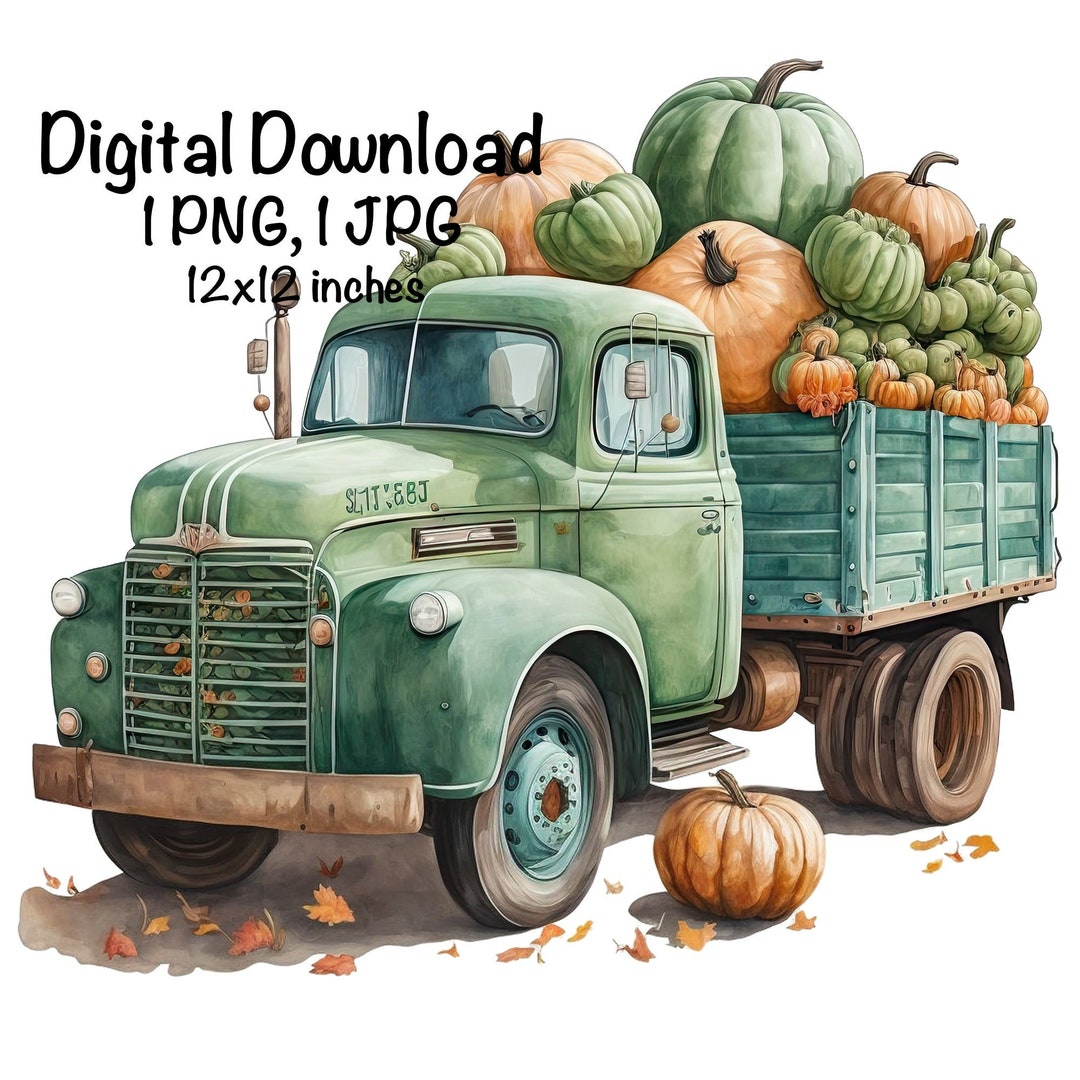 Farm Truck Barn Pumpkins Rustic Truck Country Sublimation Design Old ...