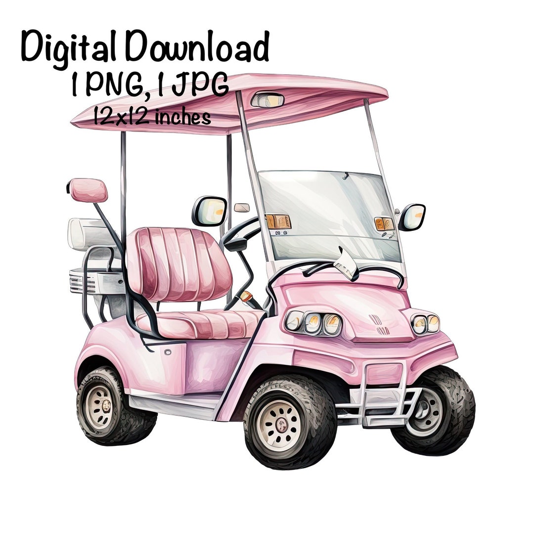 Golf Cart Watercolor, Pink Golf Cart Sports Girl Clipart Nursery Golfer ...