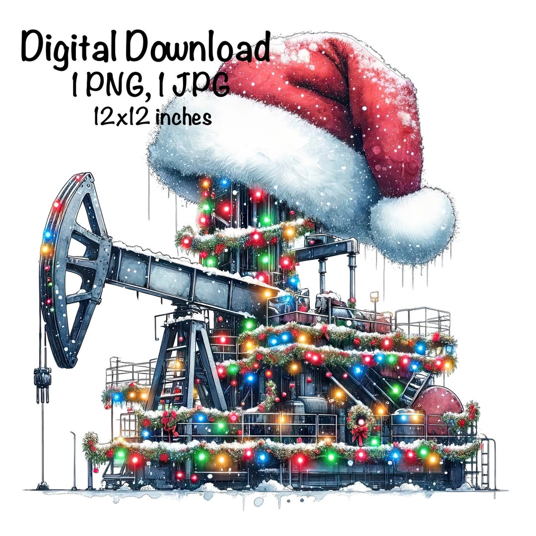 Christmas Oil Rig Drilling Watercolor Santa Oilfield Clipart Oil Well ...