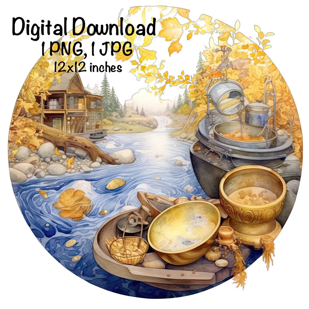 Gold Panning PNG Gold Mining Clipart Outdoor Gold Panning Watercolor ...