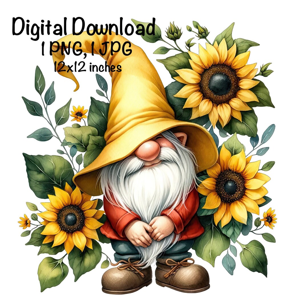 Autumn Cute Gnome Sunflowers Sublimation Gnome Clipart Sunflowers Gnome ...