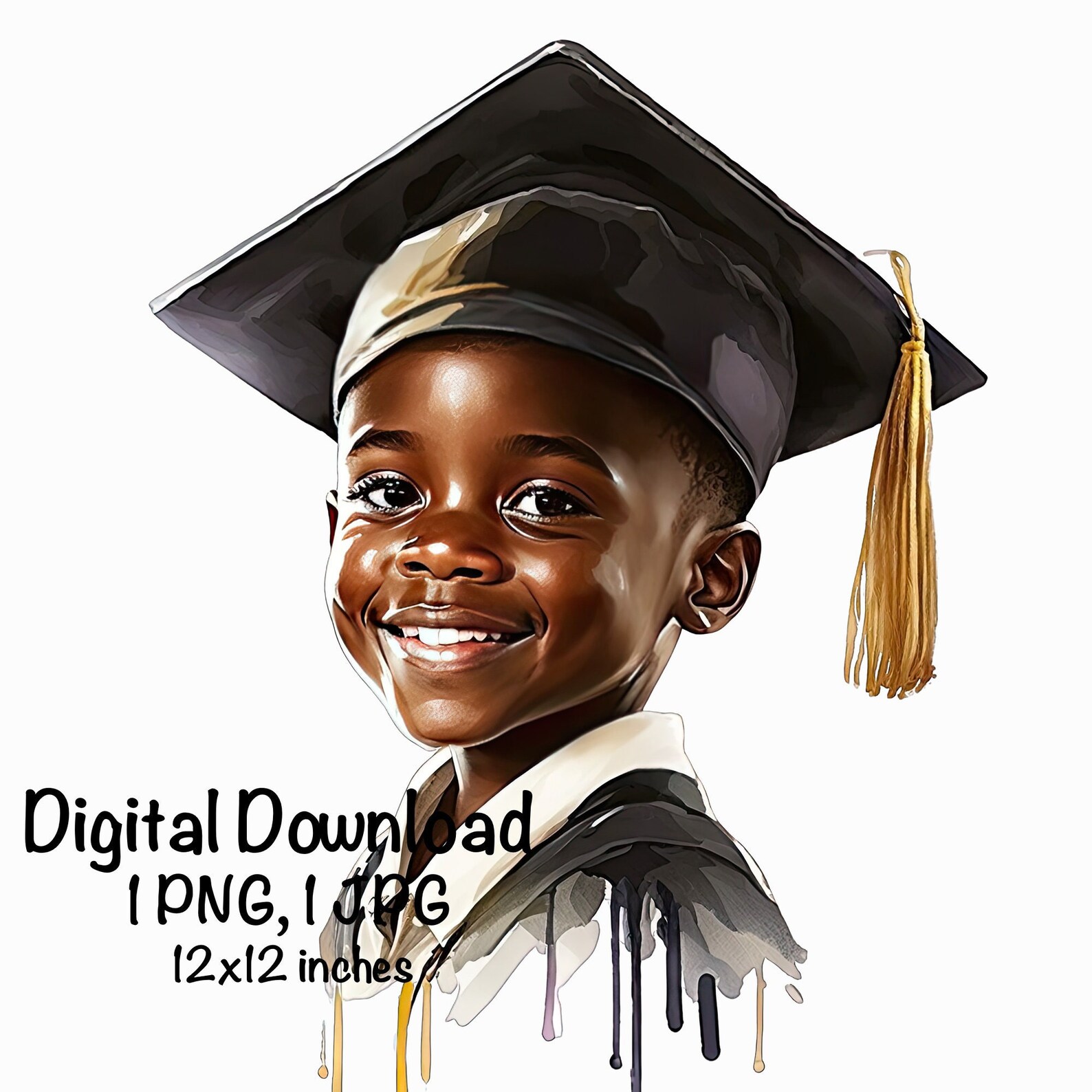 Gold Graduation Graduate Clipart Cute Black Boy Preschool Grad - Etsy