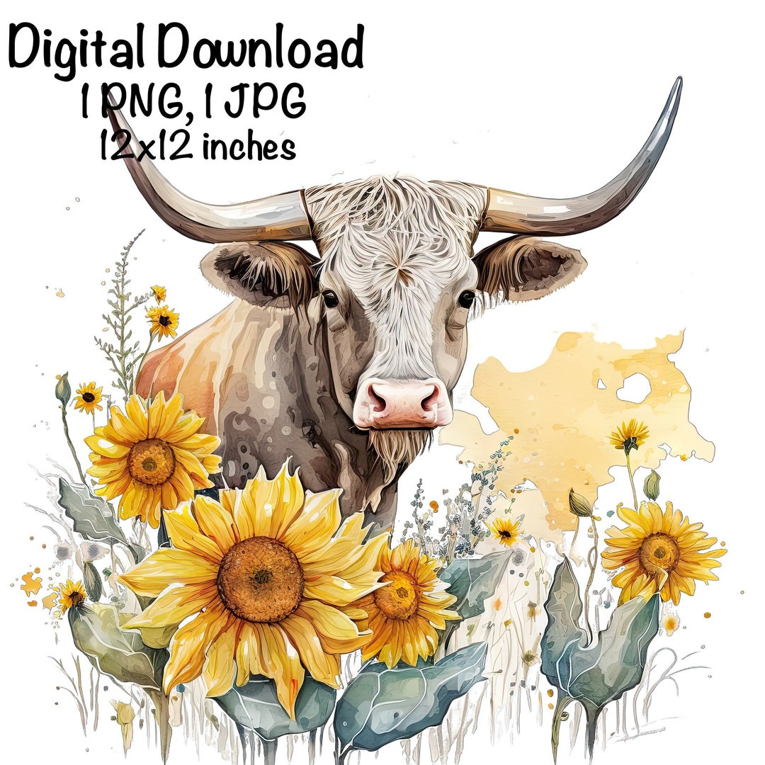 Bull Watercolor Clipart Bull Flowers PNG Commercial Use Farm Rodeo ...