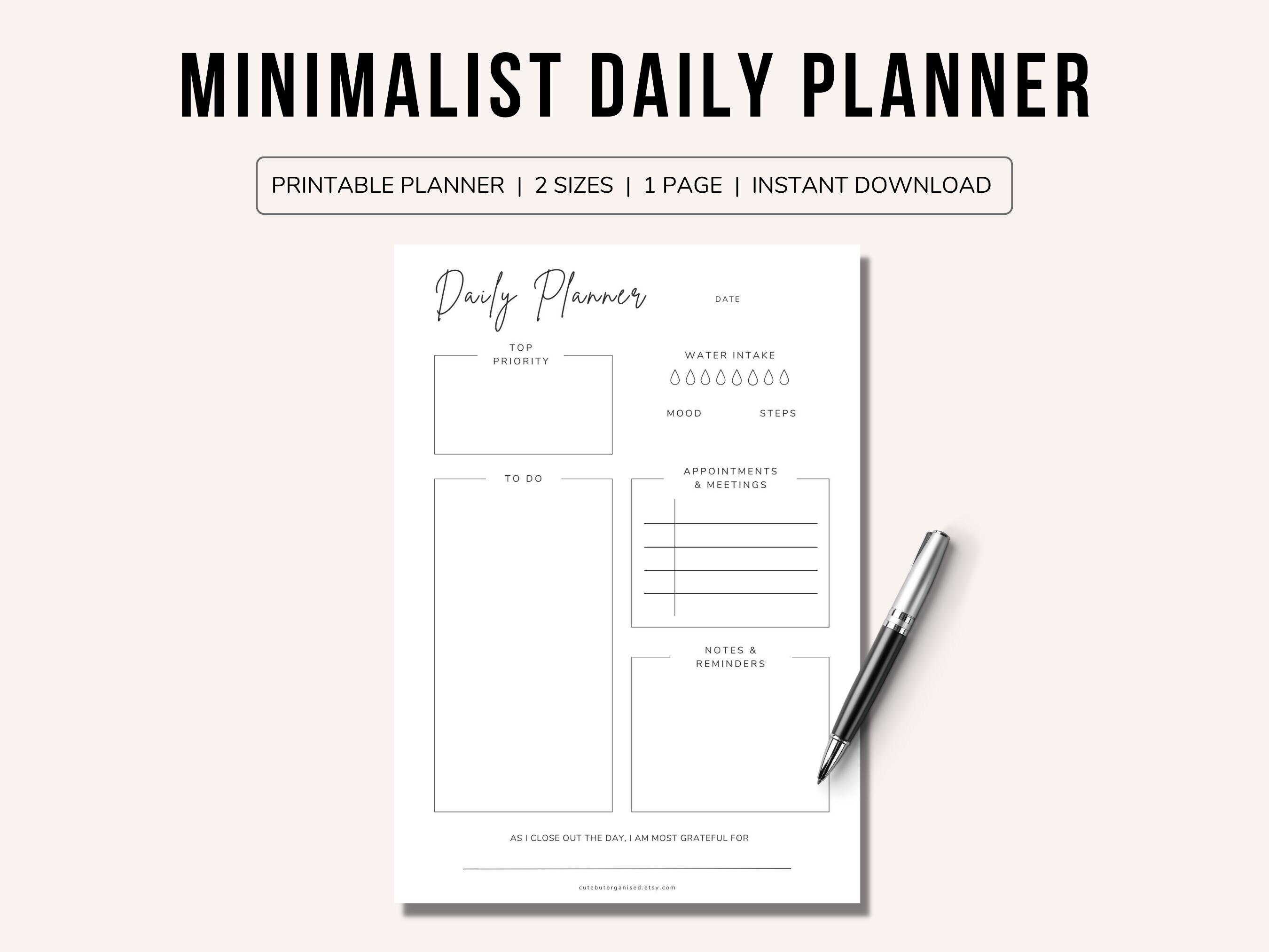 Minimalist Daily Planner Printable | Undated Daily Planner | Daily to ...